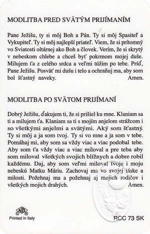 RCC kartička (RCC 72 SK) - Modlitba pred, po sv. prijímaní (d) | VER.sk